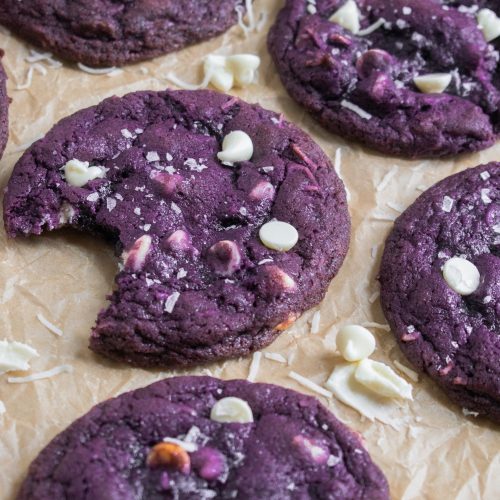 Thin & Chewy White Chocolate Coconut Ube Cookies - Bites by Bianca