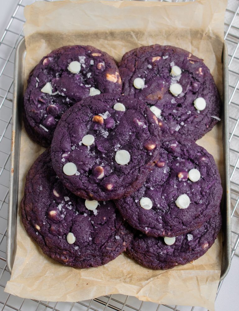Thin & Chewy White Chocolate Coconut Ube Cookies - Bites by Bianca