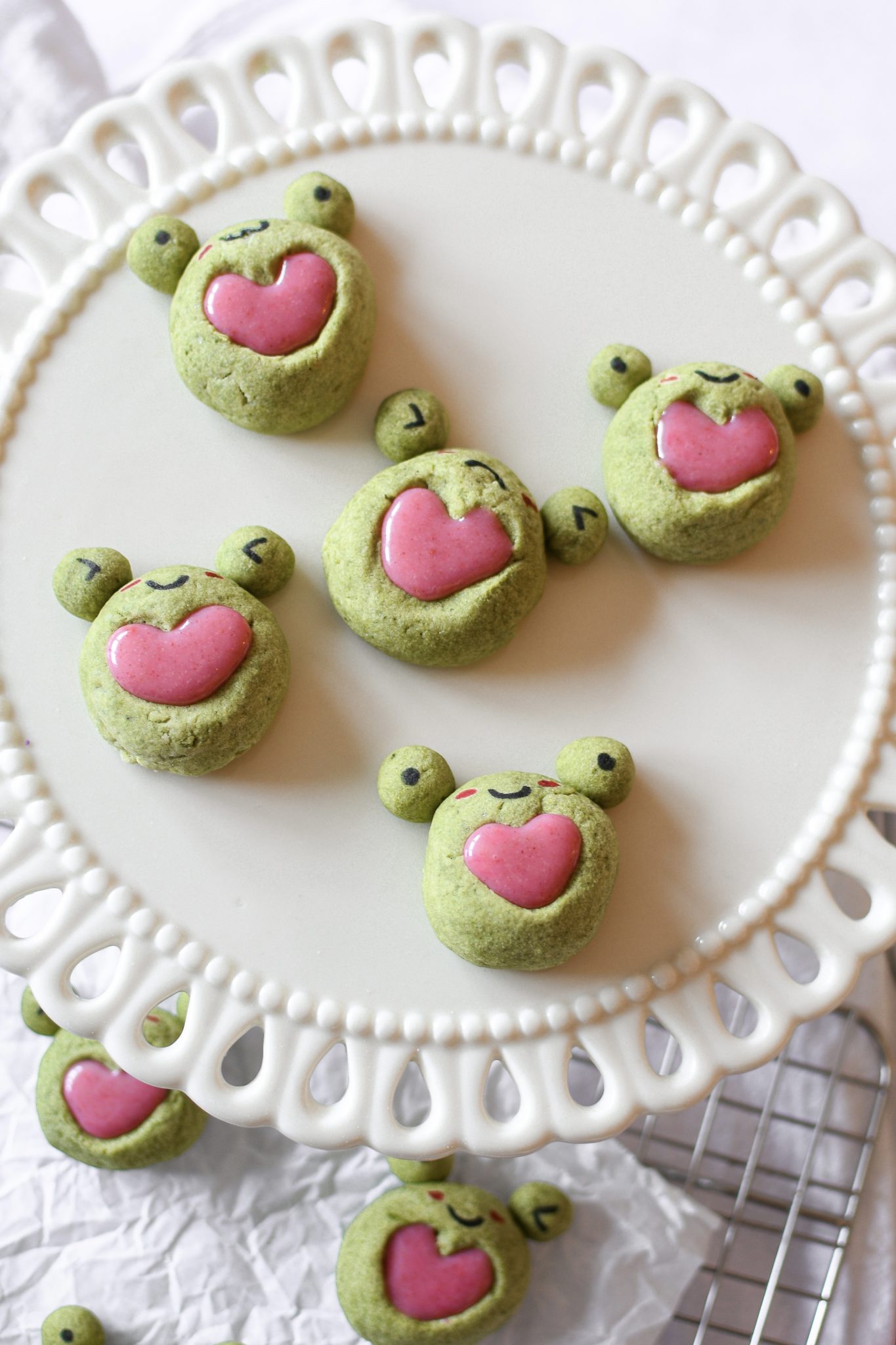Matcha Frog Thumbprint Cookies with Strawberry Ganache • Bites by Bianca