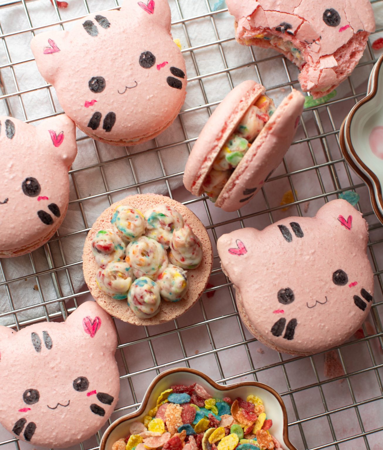 Cat Macarons with Fruity Pebble Filling (French Method) • Bites by Bianca