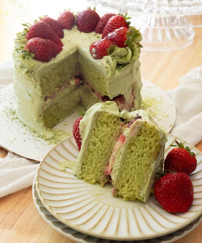 Strawberry Matcha Cake w/ Matcha Whipped Cream Frosting