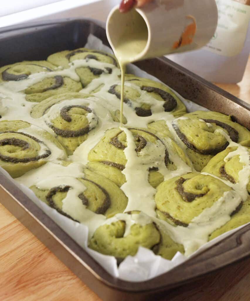 Soft, Gooey Strawberry Matcha Rolls • Bites by Bianca